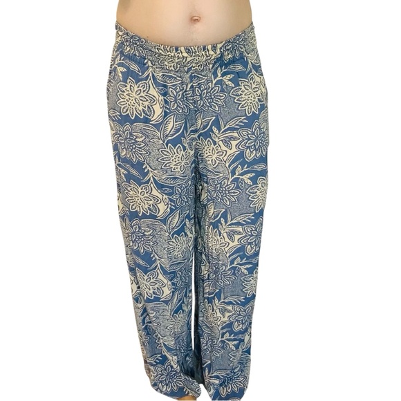 Roxy | Pants & Jumpsuits | Roxy Boho Wide Leg Pants Blue White Beach ...